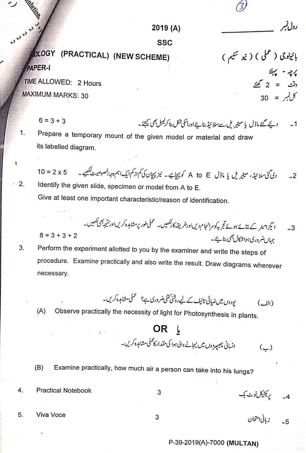 Practicals Questions Paper SSC Annual 2019 – BISE Multan Web Portal