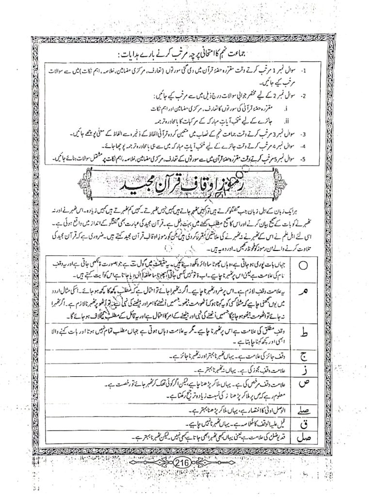 Model Paper of Tarjuma-tul-Quran for 9th – BISE Multan Web Portal