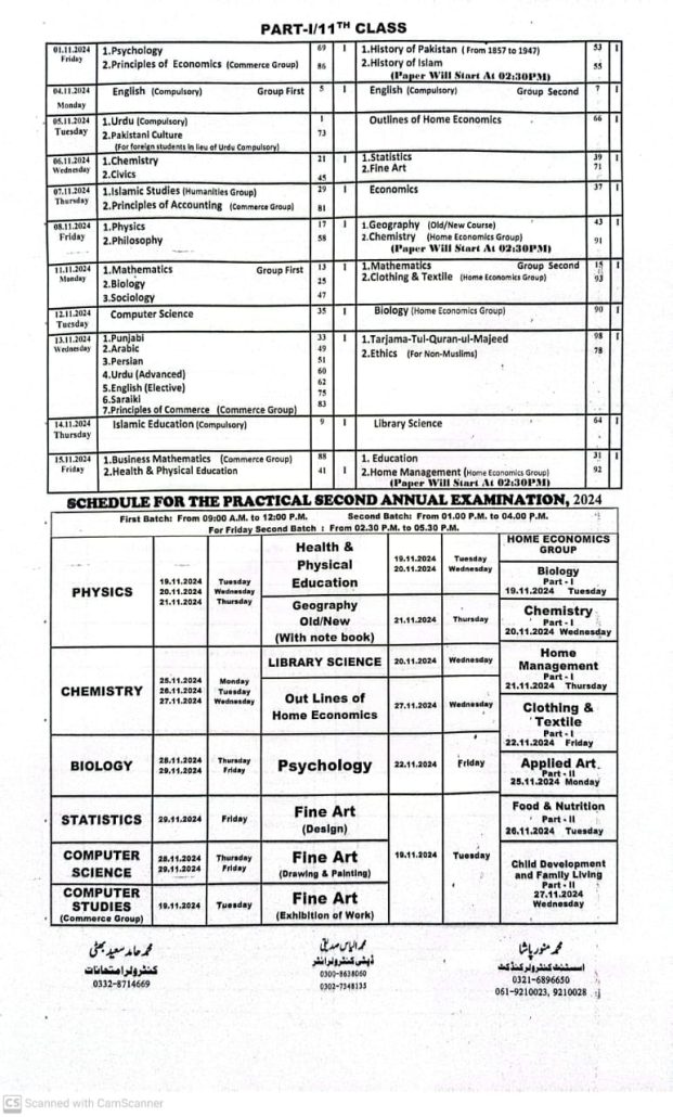 Notification: Date Sheet for HSSC 2nd Annual Examination 2024 – BISE ...
